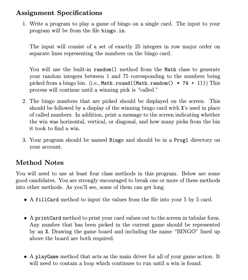 Assignment Specifications single card. The input to | Chegg.com