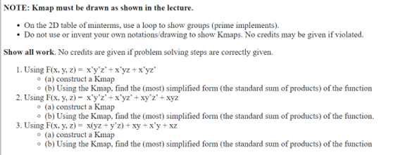 Solved NOTE: Kmap must be drawn as shown in the lecture. - | Chegg.com