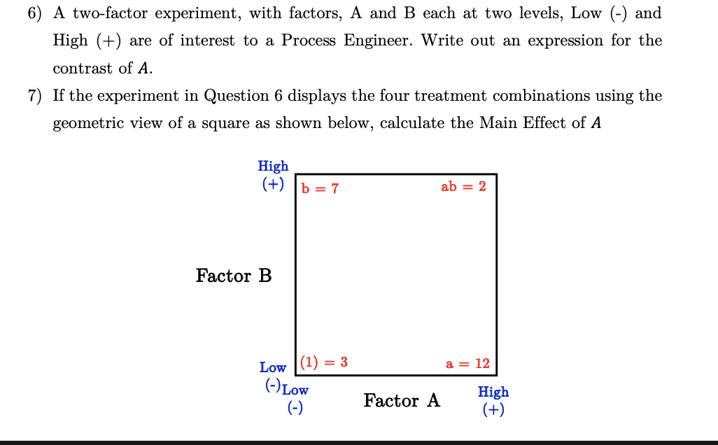 6) A two-factor experiment, with factors, A and B | Chegg.com