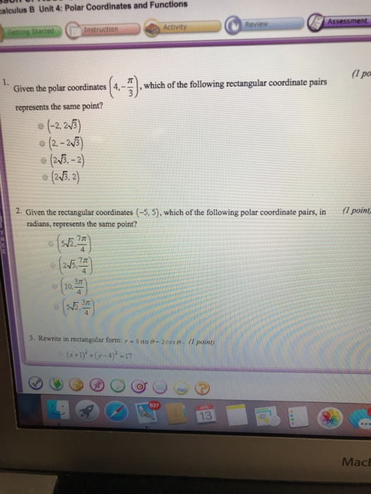 Solved alculus B Unit 4: Polar Coordinates and Functions 1. | Chegg.com