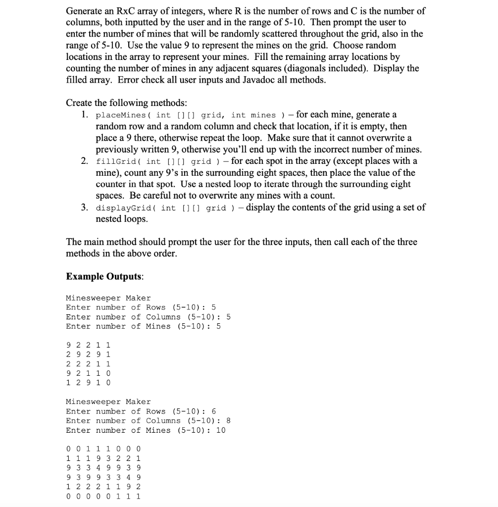 Solved Generate an RxC array of integers, where R is the | Chegg.com