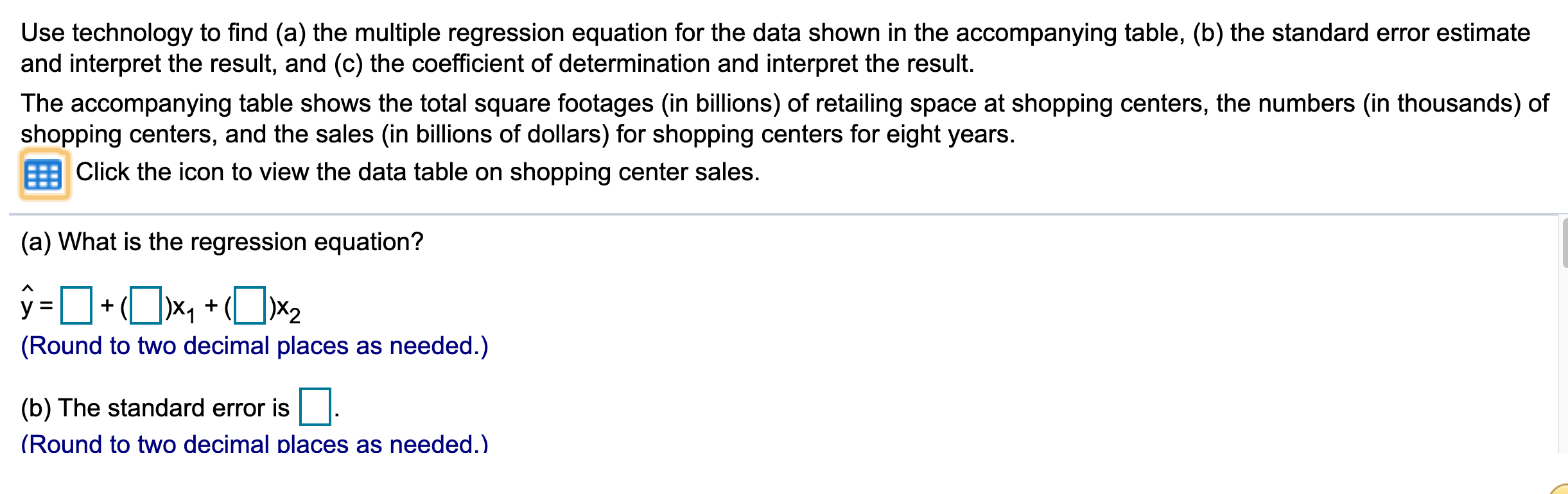 Solved Use technology to find (a) the multiple regression | Chegg.com