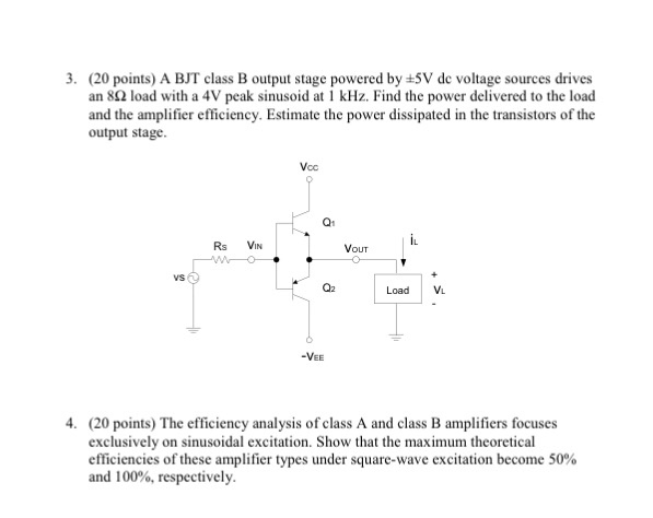 Solved 3" (20 points) A BIT class B output stage powered by | Chegg.com