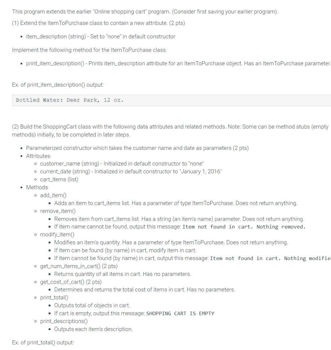 Solved IN PYTHON This is the online shopping cart part 2 | Chegg.com