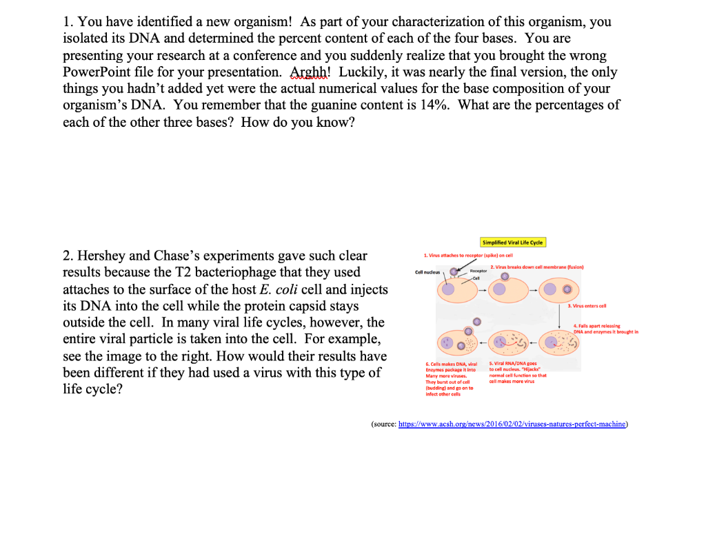 Solved 1. You have identified a new organism! As part of | Chegg.com
