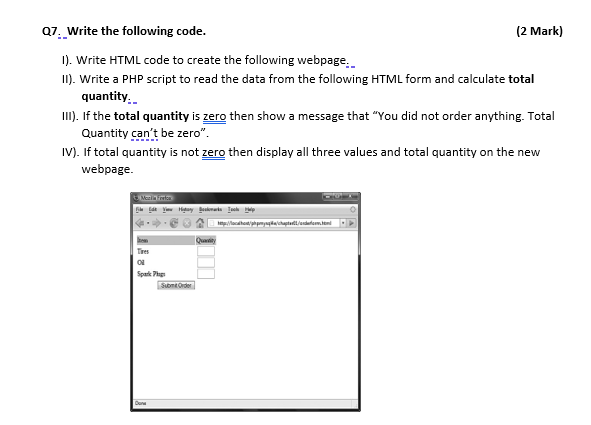Solved Q7write The Following Code 2 Mark 1 Write Html 