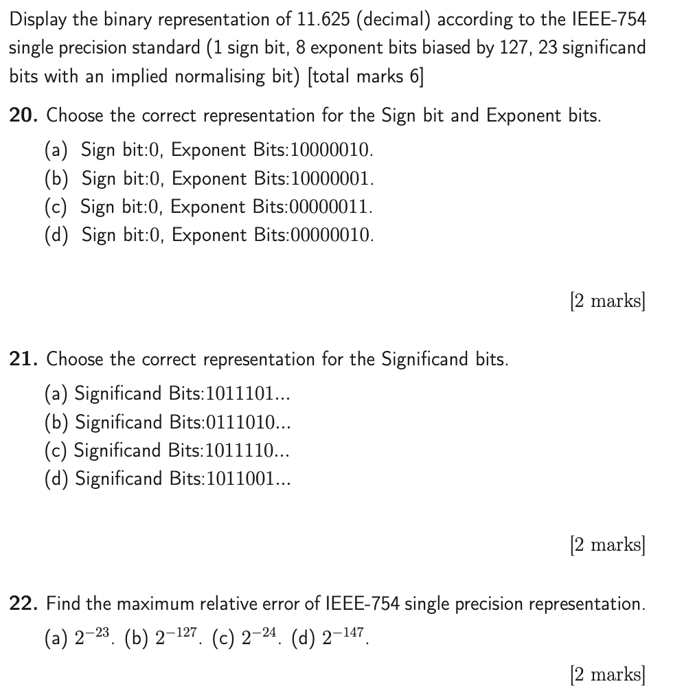 Solved Display the binary representation of 11.625 (decimal) | Chegg.com