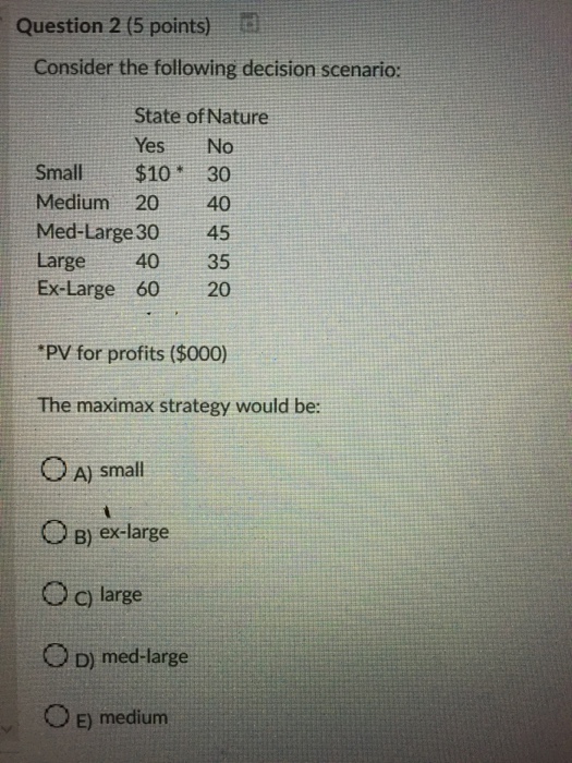Solved Consider the following decision scenario: *PV for | Chegg.com Solved Consider the following decision scenario: *PV for | Chegg.com