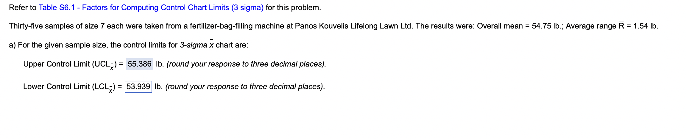 Solved Refer to Table S6.1 - Factors for Computing Control | Chegg.com