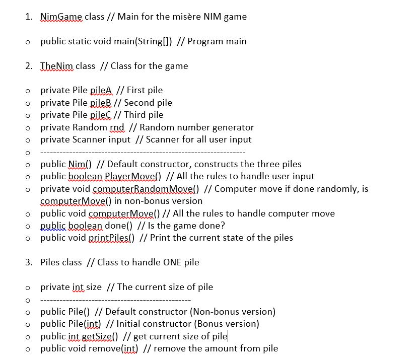 1. NimGame class // Main for the misère NIM game o | Chegg.com