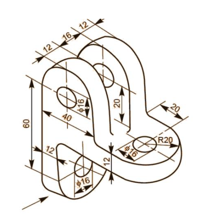 Solved Draw and Complete three orthographic views of the | Chegg.com