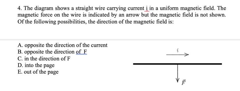 Solved 4. The diagram shows a straight wire carrying current | Chegg.com