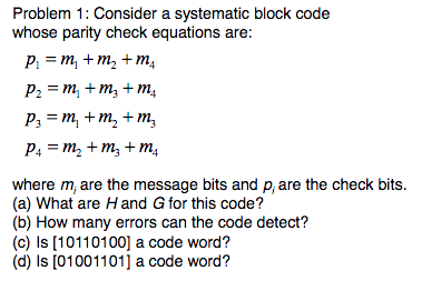 Solved Problem 1: Consider a systematic block code whose | Chegg.com