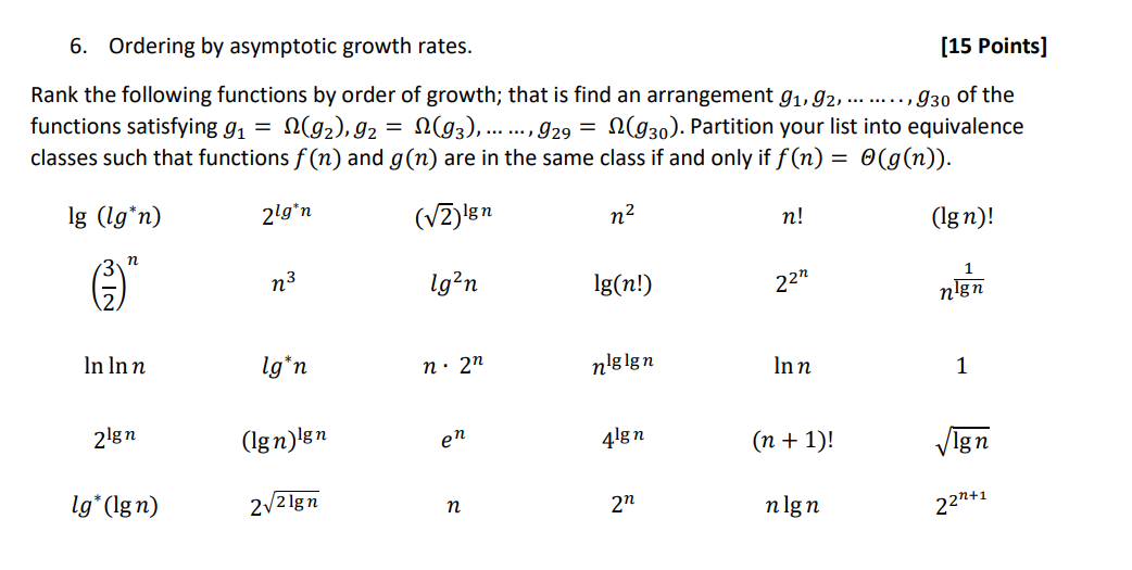 Solved 6. Ordering by asymptotic growth rates. (15 Points] | Chegg.com