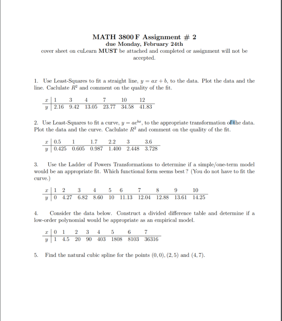 Solved MATH 3800 F Assignment # 2 due Monday, February 24th | Chegg.com