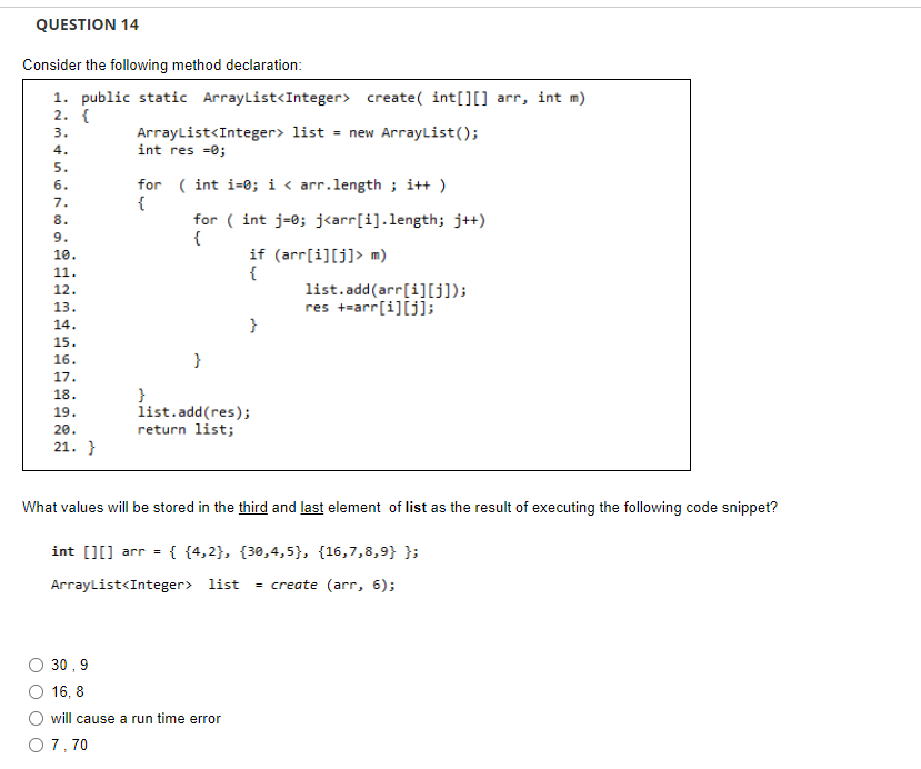 Solved QUESTION 14 4. 5. 6. 7. 8. Consider the following | Chegg.com