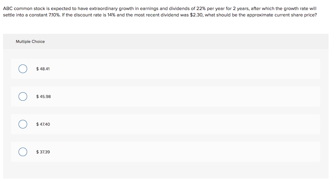 Solved ABC common stock is expected to have extraordinary | Chegg.com