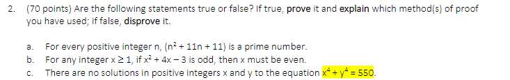 Solved 2. (70 points) Are the following statements true or | Chegg.com