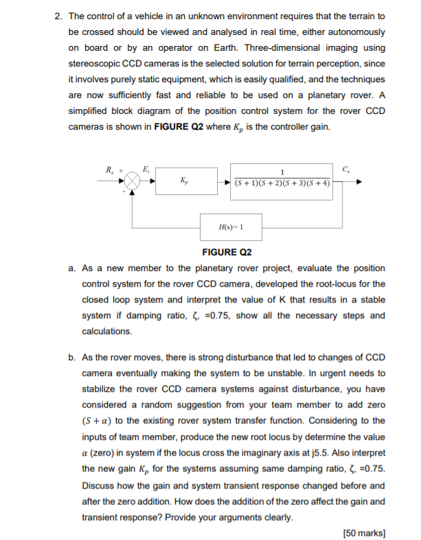 2. The control of a vehicle in an unknown environment | Chegg.com