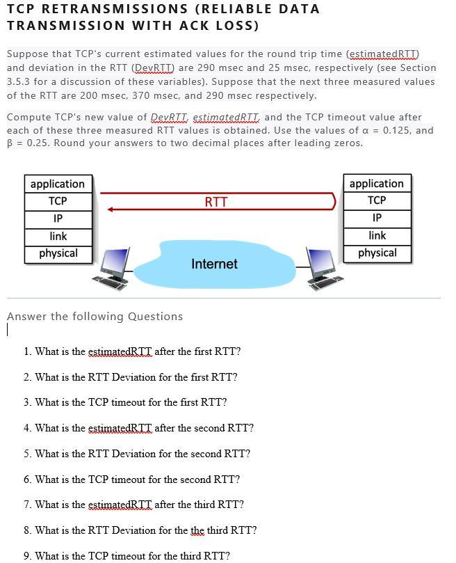 Solved TCP RETRANSMISSIONS (RELIABLE DATA TRANSMISSION WITH | Chegg.com