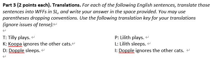 Solved Part 3 (2 points each). Translations. For each of the | Chegg.com