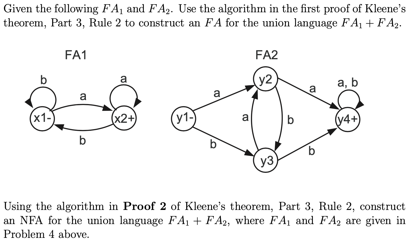 Solved Given the following FAį and FA2. Use the algorithm in | Chegg.com
