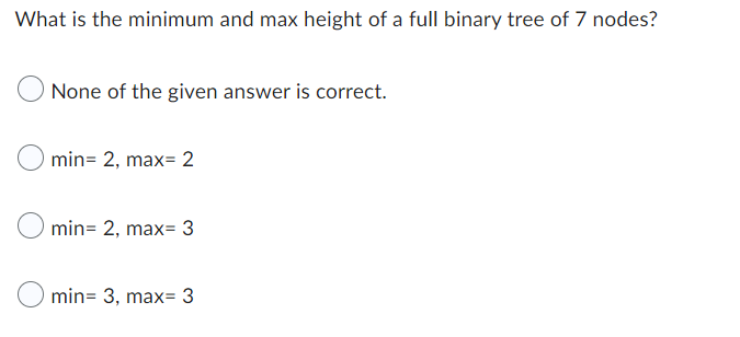 Solved What is the minimum and max height of a full binary | Chegg.com