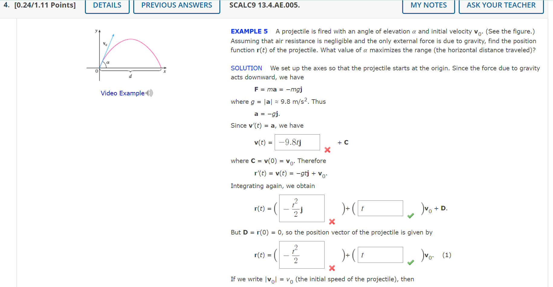 Solved EXAMPLE 5 A projectile is fired with an angle of | Chegg.com