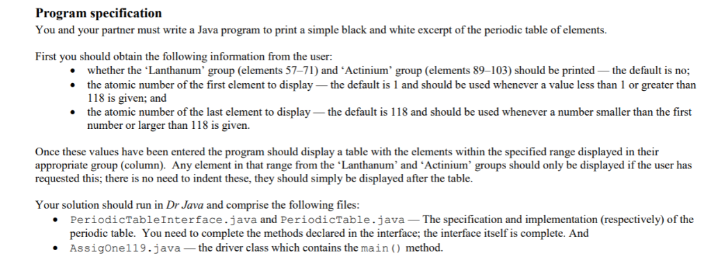 Solved Program Specification You And Your Partner Must Write 