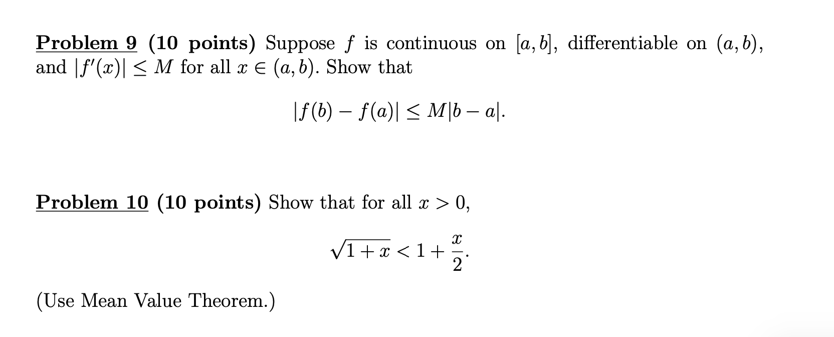Solved Problem 9 (10 points) Suppose f is continuous on | Chegg.com