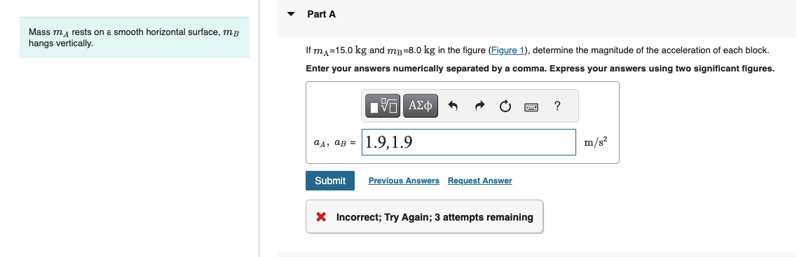 Solved Mass mA rests on a smooth horizontal surface, mB | Chegg.com