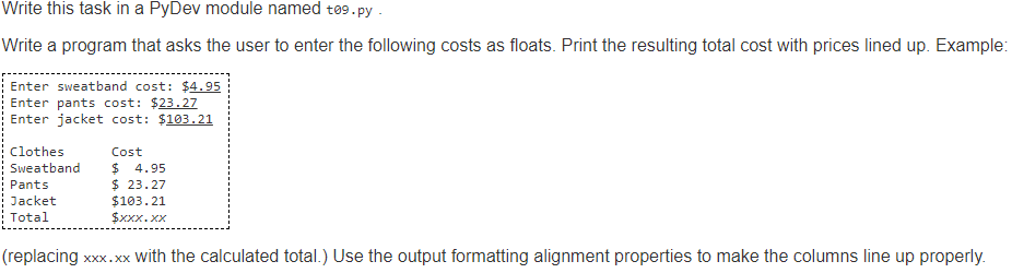 Solved Write this task in a PyDev module named t09.py. Write | Chegg.com