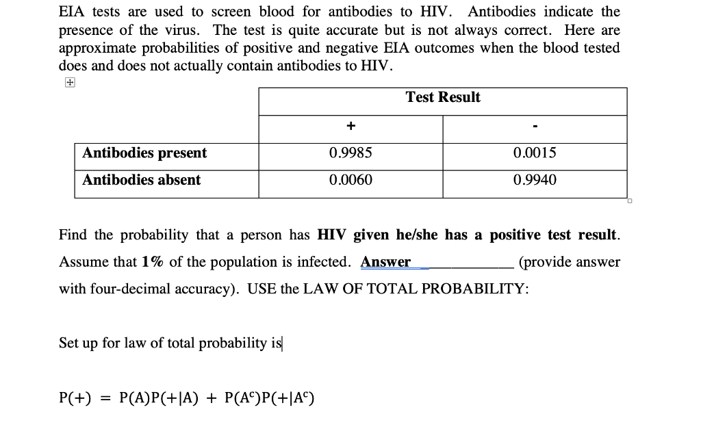 Solved EIA tests are used to screen blood for antibodies to | Chegg.com