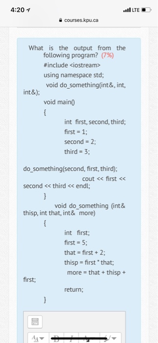 Solved 4:20 a courses.kpu.ca What is the output from the | Chegg.com