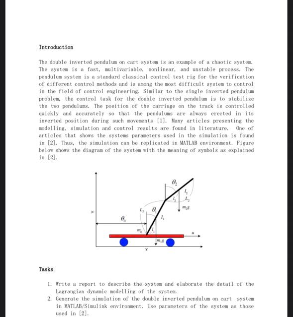 Solved Introduction The double inverted pendulum on cart | Chegg.com