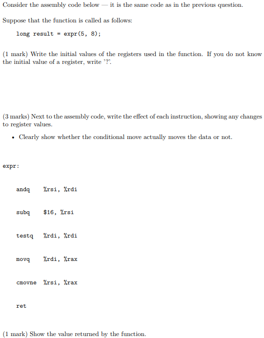 Consider the assembly code below it is the same code | Chegg.com