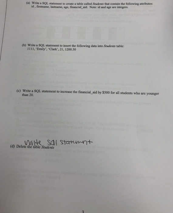 Solved (a) Write a SQL statement to create a table called | Chegg.com