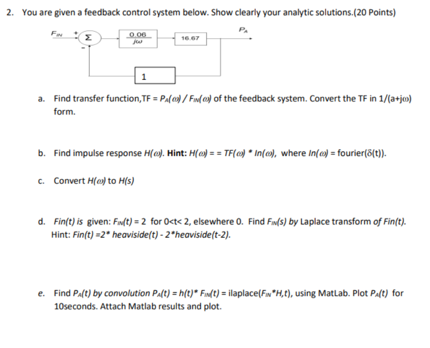 Solved 2. You are given a feedback control system below. | Chegg.com