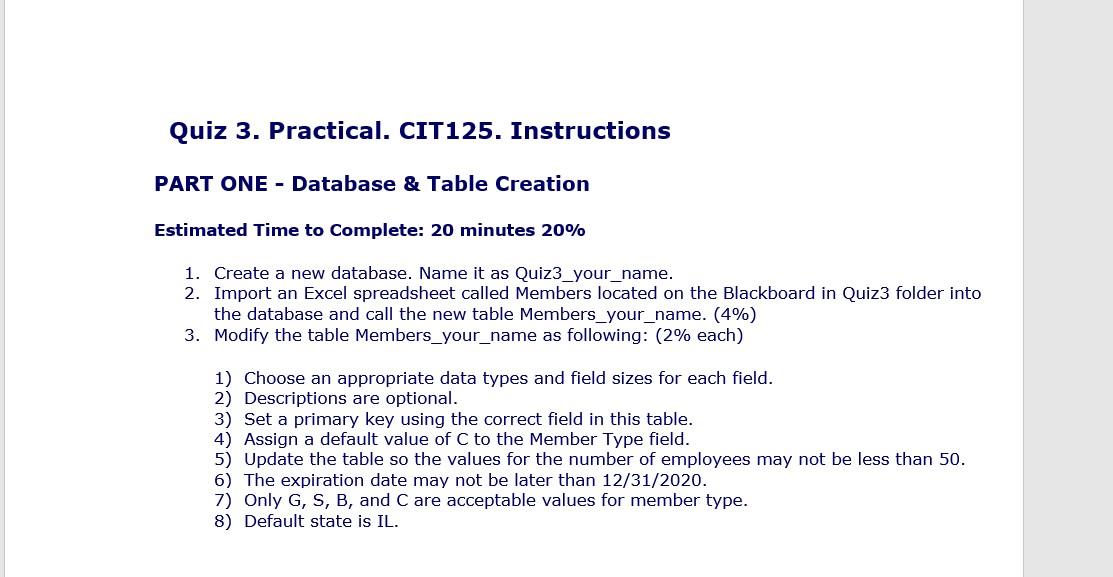 PART ONE - Database \& Table Creation Estimated Time | Chegg.com