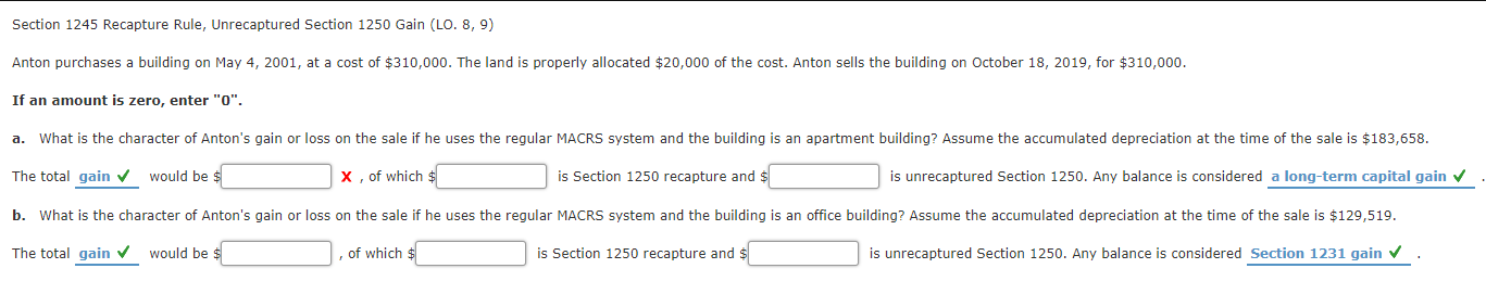 Solved Section 1245 Recapture Rule, Unrecaptured Section | Chegg.com