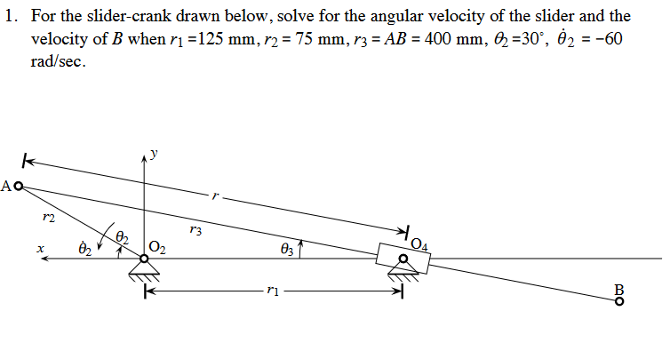 Solved 1. For the slider-crank drawn below, solve for the | Chegg.com