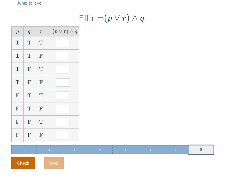 Solved Jump to level 1 Fill in ¬(p∨r)∧q. | Chegg.com