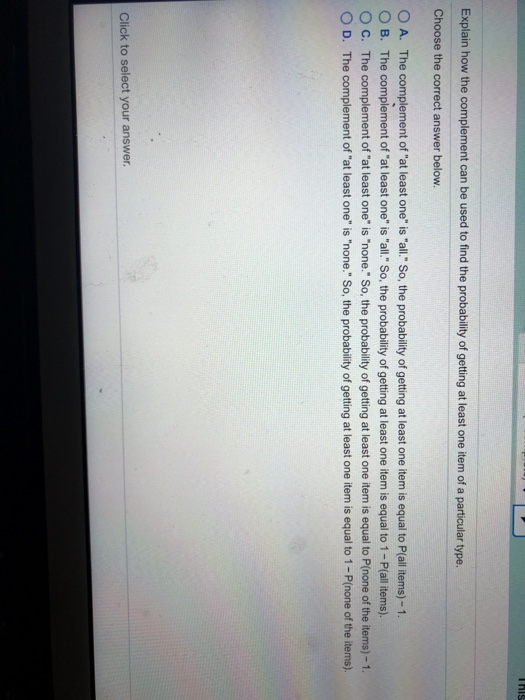 Solved Explain how the complement can be used to find the | Chegg.com