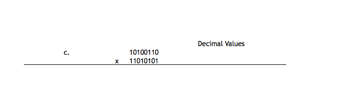 Solved Decimal Values c. 10100110 11010101 Decimal Values | Chegg.com