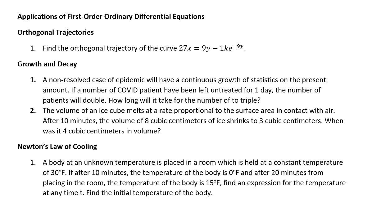 Solved Applications Of First Order Ordinary Differential