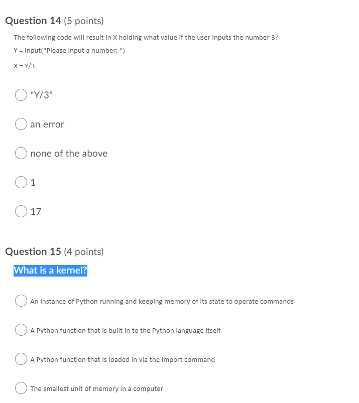 Solved Question 14 (5 points) The following code will result | Chegg.com