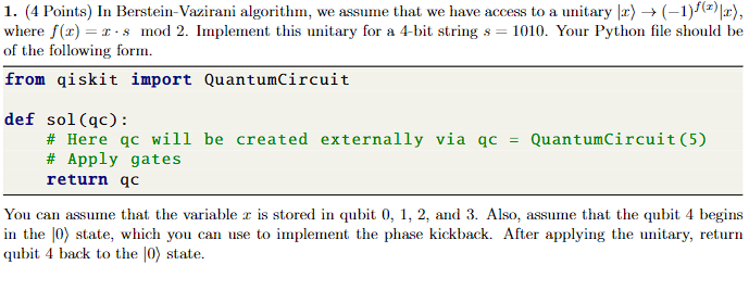 Solved 1. (4 Points) In Berstein-Vazirani algorithm, we | Chegg.com
