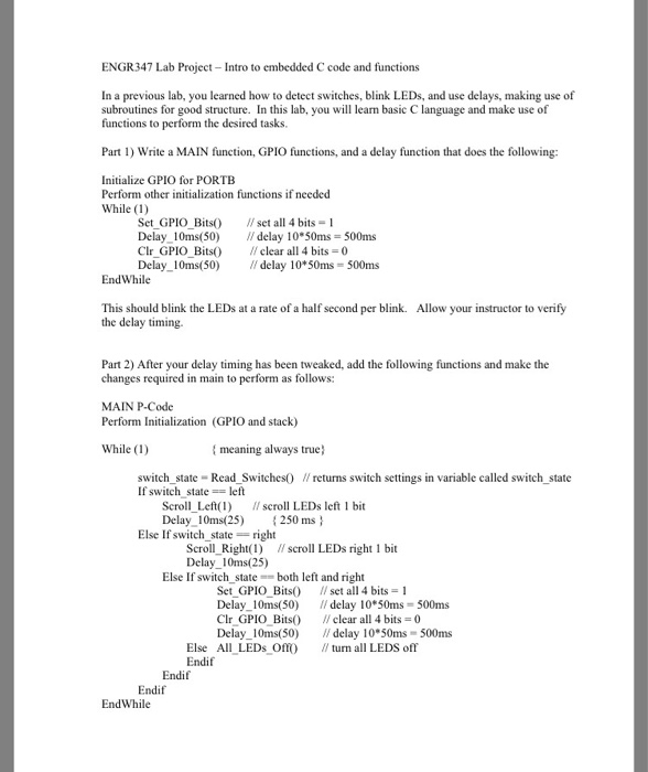 Solved ENGR347 Lab Project Intro to embedded C code and | Chegg.com
