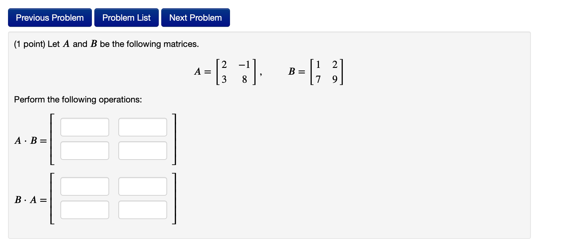 Solved Previous Problem Problem List Next Problem (1 point) | Chegg.com Solved Previous Problem Problem List Next Problem (1 point) | Chegg.com