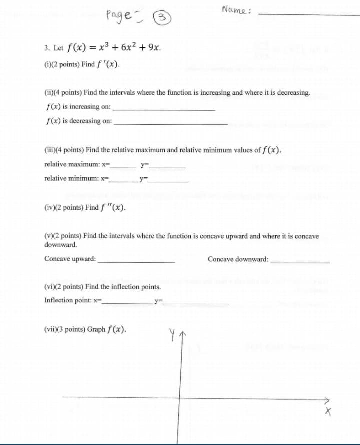 Solved 3. Let f(x) = x3 +6x2 + 9x. (i) Find f '(x). (ii) | Chegg.com